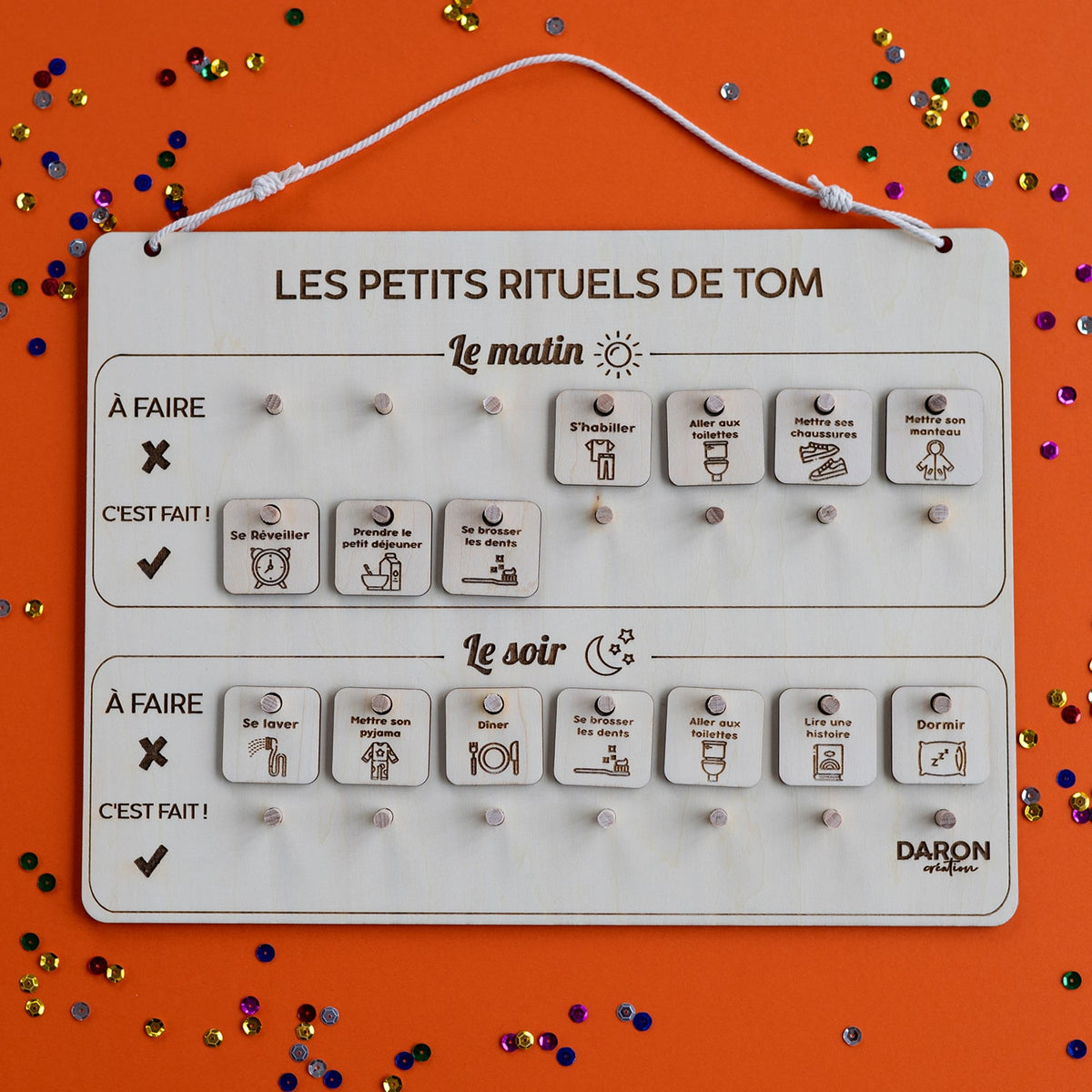 Tableau routine Montessori en bois personnalisé – Daron Création